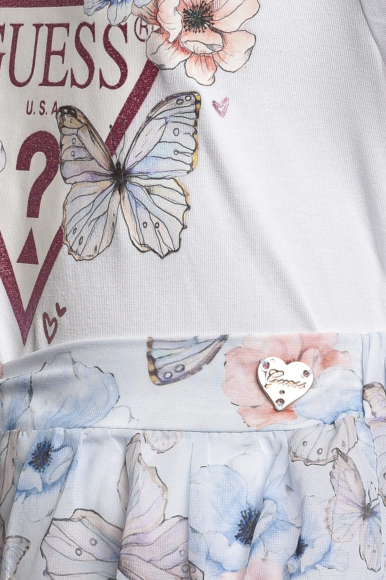 Completo Set Guess Ss Ts Chi Sk Poppy Butterfly Da Bambina Bianco ...