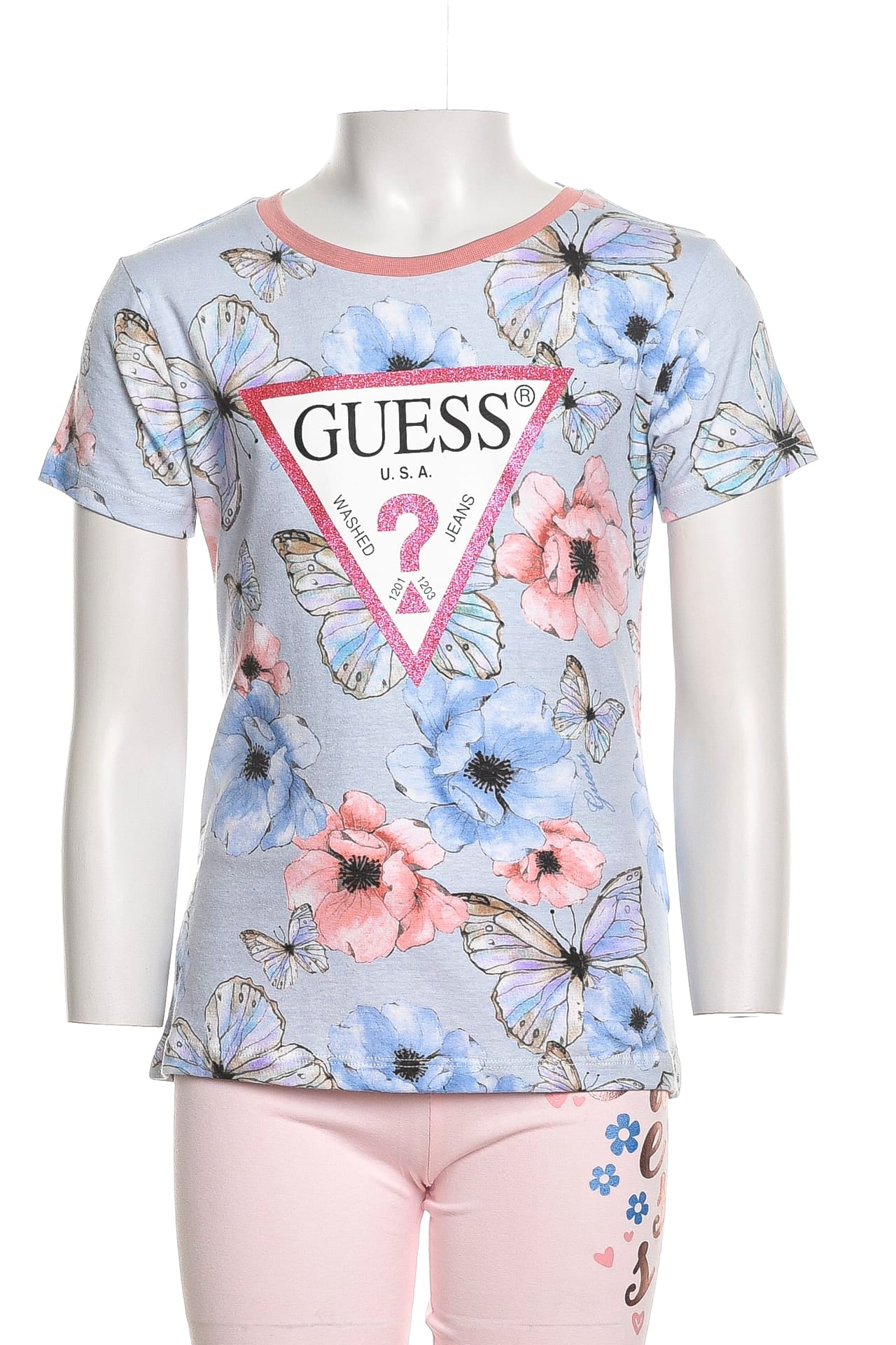 T- Shirt Guess Ss Total Poppy Butterfly Da Bambina Fantasia Cielo ...